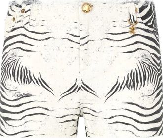 Roberto Cavalli Femme, Shorts, Beige, Taille: 38 FR Shorts Effiloch&eacute;s avec Imprim&eacute; Tigresse Blanche