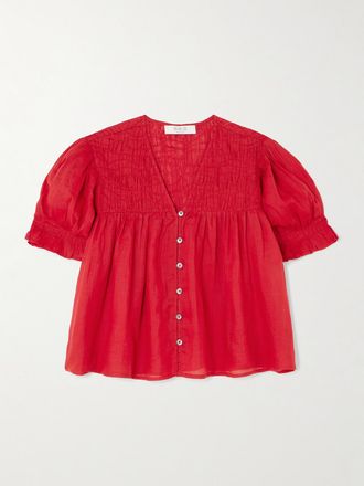 Sea New York Imogen Verk&uuml;rzte Bluse Aus Ramie-voile Mit Raffungen - Rot