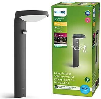 Philips Tyla Outdoor Sockelleuchte (1,2 W), wetterfeste Außenleuchte mit Bewegungsmelder und kaltweißem Licht, solarbetriebene LED Beleuchtung, anthrazit, Kal