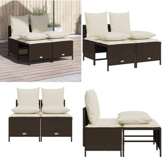 vidaXL Vidaxl - 4-tlg. Garten-Sofagarnitur mit Kissen Braun Poly Rattan - Gartengestell - Gartenm&ouml;bel Set - Outdoor Lounge - Rattan Sessel - Gartenstuhl