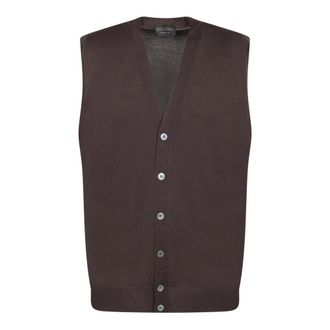 Dell'Oglio Homme, Pulls, Brun, Taille: 2XL Gilet en laine m&eacute;rinos &agrave; col en V