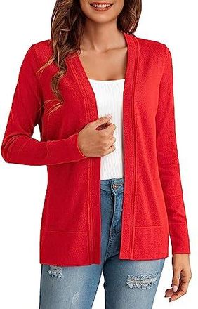 Generic Cardigan en tricot décontracté à manches longues sans boutons pour femme, Rouge, XXL