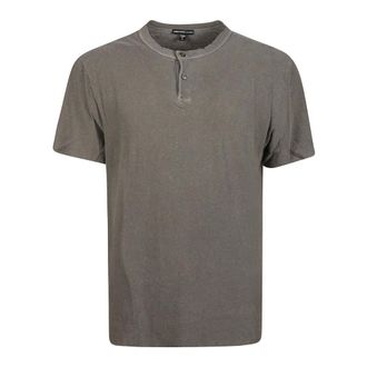James Perse Homme, Tops, Vert, Taille: S T-shirt Henley &agrave; manches courtes en jersey slub