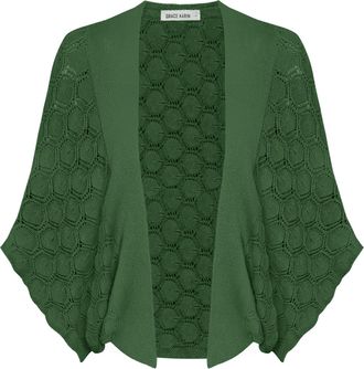 Grace Karin Damen Vorn öffnen Bolerojacke Basic Fledermaus Casual Top Cardigan Bolero Dunkelgrün M