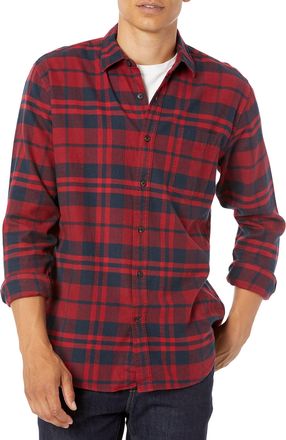 Amazon Essentials Herren Langarmhemd aus Flanell (in Übergröße erhältlich), Rot Karomuster, XXL