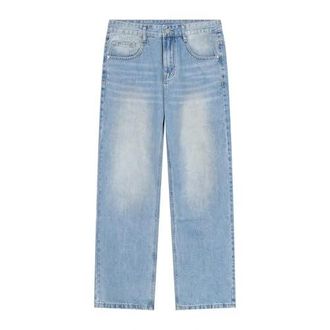 Generic Jean Homme Jeans Homme Pantalon Ample D&eacute;contract&eacute; Taille Moyenne Finition Blanche Polie - Contraste &Eacute;l&eacute;gant sur Toile Denim Classique