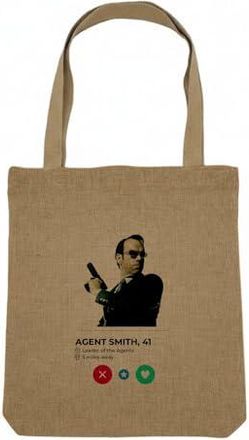 Fabulous Sac Shopping Tote Bag Aspect Lin - Agent Smith Social Network Dating Love - Sac de Courses Toile Epaisse 360g Beige Naturel Cabas Port&eacute; Epaule Solide 