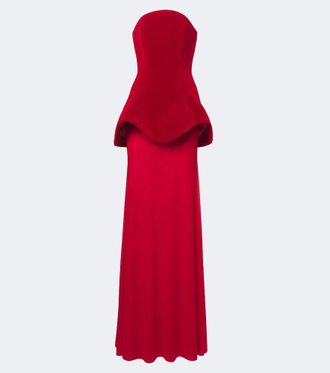 DAVID KOMA Robe longue bustier &agrave; basque