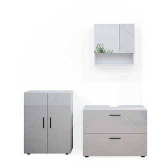 Vicco Ensemble de meubles de salle de bain Irma, Blanc Haute brillance, 3 pi&egrave;ces, avec armoire basse 80 cm