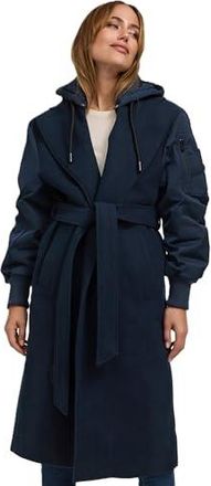 Marikoo Veste dhiver pour femme (XS-3XL) - Manteau enveloppant, bande de taille, capuche amovible par boutons - Veste chaude pour femme - N016, bleu marine, L