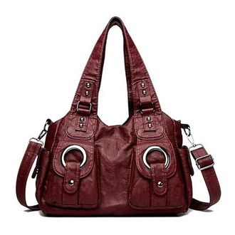 Generic Sac &agrave; bandouli&egrave;re en cuir synth&eacute;tique de couleur unie avec sangle r&eacute;glable, multi-poches, sac &agrave; bandouli&egrave;re clout&eacute; pour voyage, shopping, travail, usa