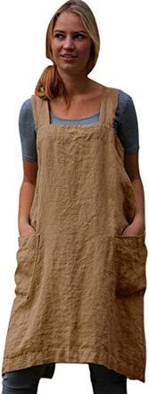 Generic Pinafore Robe salopette &eacute;l&eacute;gante sans manches en coton avec 2 poches pour femme, kaki, XXL