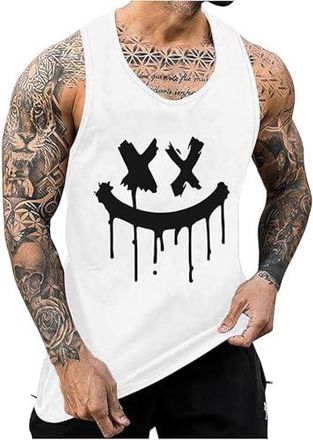 Generic Gilet sans Manche Homme Col Rond- Tee Shirt Sport Humour Smile Impression D&eacute;bardeur L&eacute;Ger Musculation Tank Vetement Respirant Drole D&eacute;Contract&eacute; Habit 