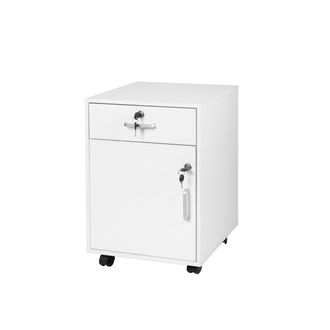 Relaxdays Rollcontainer, Schublade & T&uuml;rfach, HxBxT: 57 x 40 x 40 cm, abschlie&szlig;bar, Aktenschrank auf Rollen, wei&szlig;