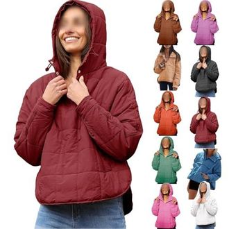 Generic Veste matelass&eacute;e surdimensionn&eacute;e &agrave; manches longues Dolman pour femme, rouge vin, 3XL