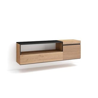 Skraut Home | TV-Schrank, Lowboard | f&uuml;r Wohnzimmer und Esszimmer | 150x45x35cm | F&uuml;r TV-Ger&auml;te bis zu 65 | H&auml;ngend | Moderner Stil | Eiche