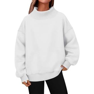 Generic Sweat-shirt pour femme - Couleur unie - Haut surdimensionn&eacute; - Col rond - Manches longues - Automne - Hiver - D&eacute;contract&eacute; - Confortable - Tendance - Co