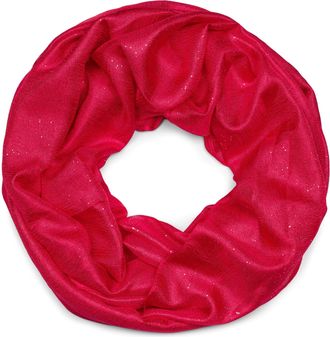 styleBREAKER Damen Loop Schal leicht und seidig mit Glitzer in Unifarben, Schlauchschal, Tuch 01016214, Farbe:Rot