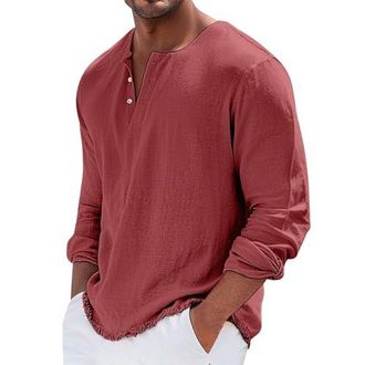 Generic Chemise en coton et lin pour homme Henley Gym Tops Nouveau printemps/&eacute;t&eacute; T-shirt &agrave; capuche pour homme Couleur unie Coton Lin D&eacute;contract&eacute; Haut &agrave; manche