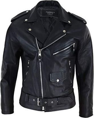 TruClothing Veste pour Homme en Cuir Souple Coupe cintrée Fermeture Diagonale Franges Style Brando - Noir Franges XL