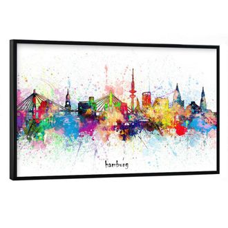 artboxONE Poster mit schwarzem Rahmen 90x60 cm St&auml;dte Hamburg Skyline Artistic - Bild Hamburg City Cityscape