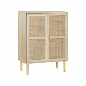 Alice's Garden Alices Home - Buffet en cannage - Camargue - d&eacute;cor Bois et cannage. 2 Portes. Buffet Haut. vaisselier. L 80 x l 40 x H110cm