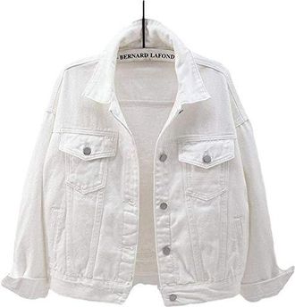 Lazutom Veste en jean basique boutonn&eacute;e &agrave; manches longues pour femme, blanc, 44