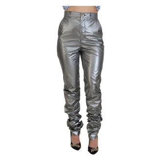 Dolce & Gabbana Femme, Pantalons, Gris, Taille: 36 FR Pantalon Skinny Taille Haute Argent M&eacute;tallique