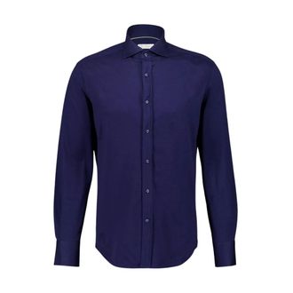 Brunello Cucinelli Homme, Chemises, Bleu, Taille: M Chemise en Piqué de Coton Bleu Marine