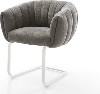 DELIFE Freischwinger Jada-Flex Boucl&eacute; Soft Schlamm Freischwinger flach Wei&szlig; Taschenfederkern, Esszimmerst&uuml;hle