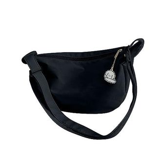 Generic Sac &agrave; bandouli&egrave;re simple couleur unie pour femmes, sac &agrave; bandouli&egrave;re en nylon &agrave; la mode sacs &agrave; bandouli&egrave;re hommes tissu noir, Noir, taille unique