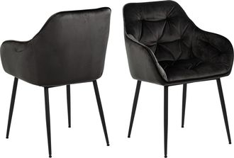 AC Design Furniture Bentley Carver Esszimmerstühle 2er Set, H: 83 x B: 58 x T: 55 cm, Grau/Braun/Schwarz, Samt/Metall, 2 Stk