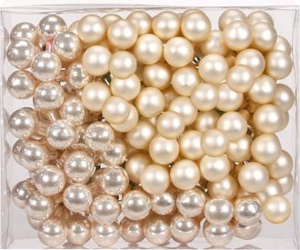 Magic Bodyfashion 144 Spiegelbeeren Kugeln am Draht 2cm Weihnachtskugeln Baumkugeln Baumschmuck Weihnachtsdeko Kugeln Glaskugeln Set Christbaumschmuck - Perle - Champag