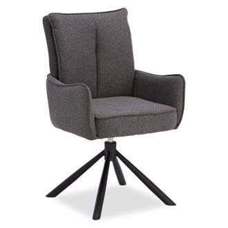 Homestyle4u Polsterstuhl mit Armlehne Esszimmerstuhl Anthrazit Sessel Armlehnenstuhl Esszimmer Stuhl Drehstuhl Wohnzimmer