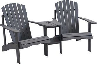 OUTSUNNY Adirondack Gartenstuhl mit Tisch und Schirmloch 2 Sitzer Gartensessel Sitzgruppe Gartenm&ouml;bel f&uuml;r Balkon Massivholz Dunkelgrau 170 x 87 x 92 cm
