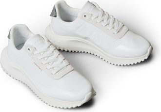 Calvin Klein Jeans Sneaker CALVIN KLEIN JEANS EVA RUNNER LACE UP MAT MIX, Damen, Gr. 36, wei&szlig;, silberfarben, Lederimitat, Textil, unifarben mit Farbeinsatz, Schuhe Sneak