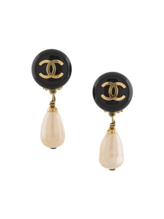 Chanel boucles doreilles clip à logo (années 1994) - Noir