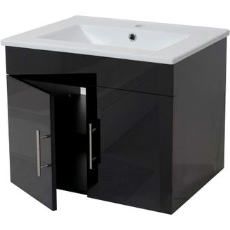 Hhg Waschbecken + Unterschrank HHG 235, Waschbecken Waschtisch, MVG-zertifiziert, hochglanz 60cm schwarz