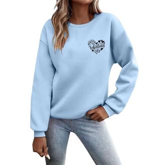 Generic Sweat &agrave; capuche &agrave; col rond imprim&eacute; tendance pour la Saint-Valentin 2026, bleu ciel, L