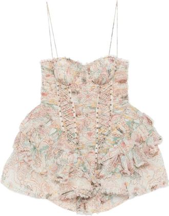 Zimmermann Ruffled Lace-up Mini Dress