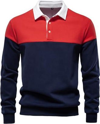 Generic WINWUQB Polo de golf d&eacute;contract&eacute; &agrave; manches longues pour homme, polo de rugby, t-shirts &eacute;l&eacute;gants, polos l&eacute;gers, classiques et confortables, Rouge, L