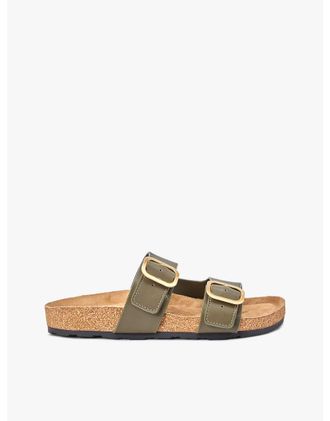 Tommy Hilfiger Sandales en li&egrave;ge et cuir &agrave; double bride - Vert olive-Marron