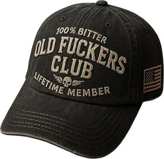 Generic Old Fuckers Club Casquette de baseball vintage brod&eacute;e &agrave; la main avec style vieilli r&eacute;glable et attitude audacieuse, Noir, Taille unique