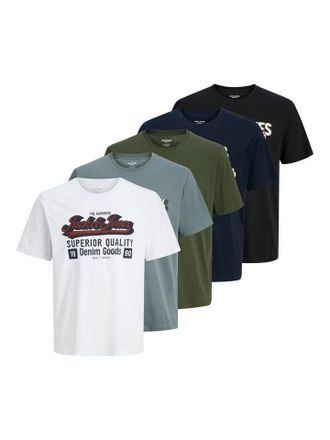 Jack & Jones Rundhalsshirt JJELOGO TEE SS O-NECK 2 COL AW25 5PK MP (Packung, 5-tlg)