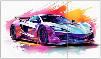 Wallario Herdabdeckplatte/Spritzschutz aus Glas, 3-teilig, 90x52cm mit 13mm hohen Füßen, für Ceran- und Induktionsherde, Auto in Aquarellfarben