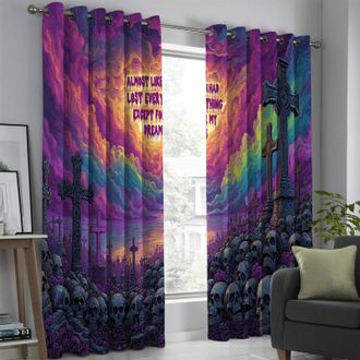 Generic Verdunkelungsvorh&auml;nge Mit Sch&auml;del Auf Dem Friedhof Am Hang, Druckvorhang Mit &Ouml;sen, Gothic Stil, Vorh&auml;nge F&uuml;r Wohnzimmer, Schlafzimmer, 2 Paneele, H 22