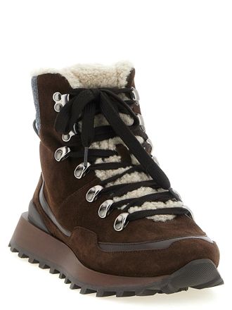 Brunello Cucinelli Shearling-Lined Lace-Up Boots - Brown