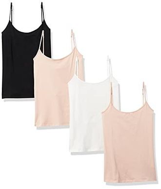Amazon Essentials Lot de 4 camisoles, coupe ajust&eacute;e pour femme, beige/noir/blanc, taille S