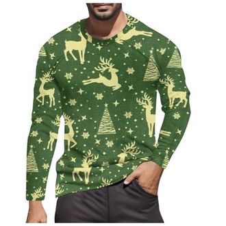 Generic T-shirts de No&euml;l &agrave; manches longues pour homme - Sweat-shirt classique &agrave; col rond - Motif renne - Lettre moche imprim&eacute;e, Vert, 5XL