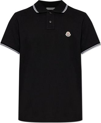 Moncler Homme, Tops, Noir, Taille: XL Polo avec &Eacute;cusson Logo